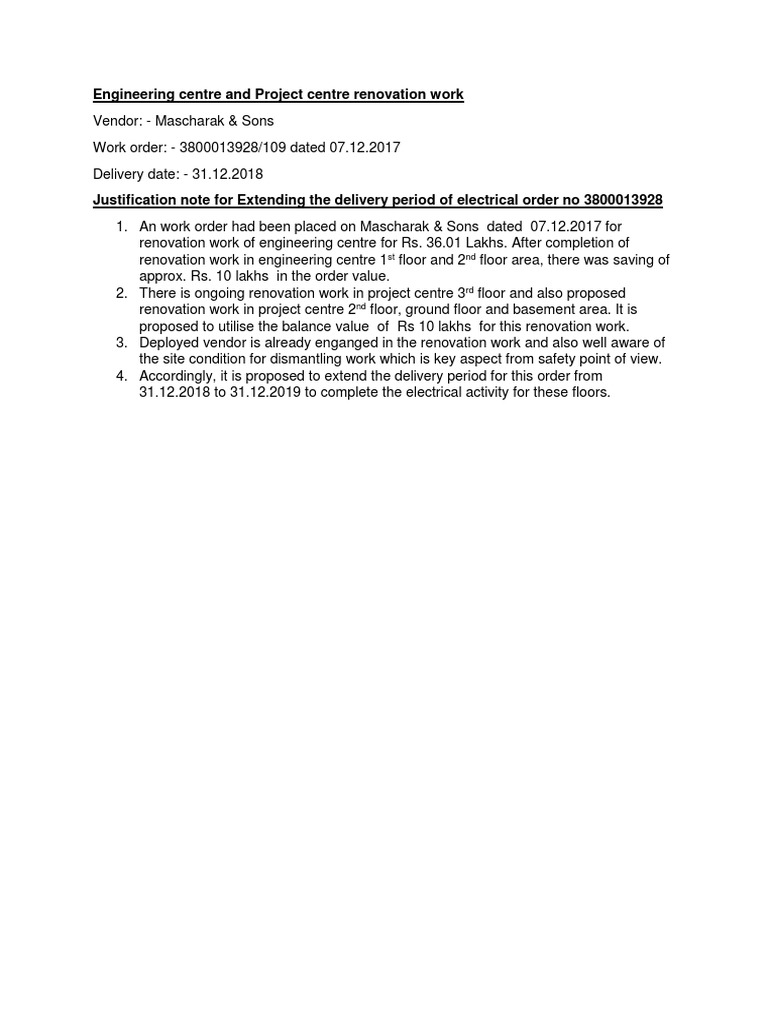Justification Note - Order Delivery - Mascharak &sons. | PDF