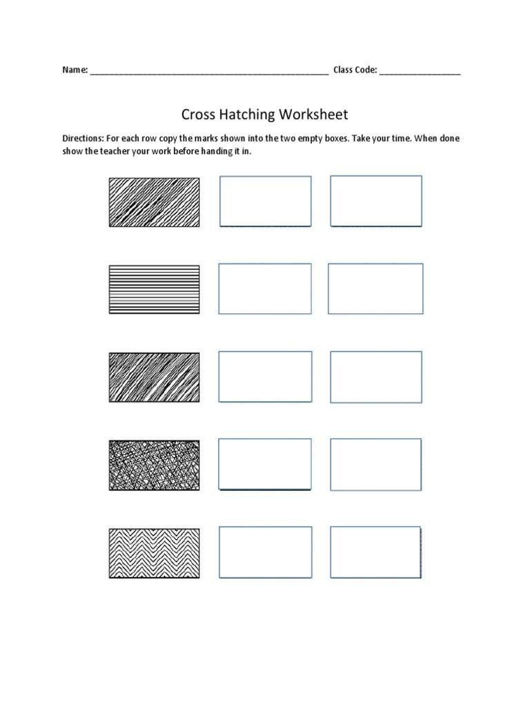 Cross Hatching Worksheet: Name: - Class Code | PDF
