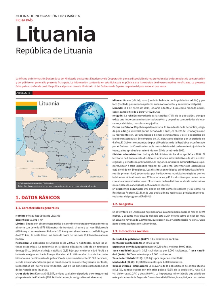 LITUANIA. Ficha Del Pais. | Descargar gratis PDF | Lituania | Unión Europea