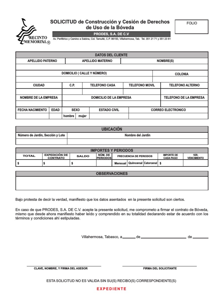 Solicitud de Construccion Recinto Memorial | PDF | Cliente | Gobierno