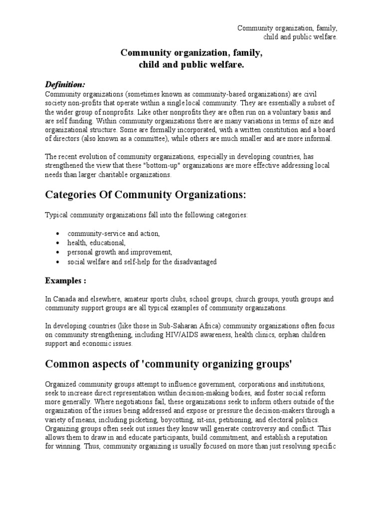 Categories of Community Organizations:: Community Organization, Family ...
