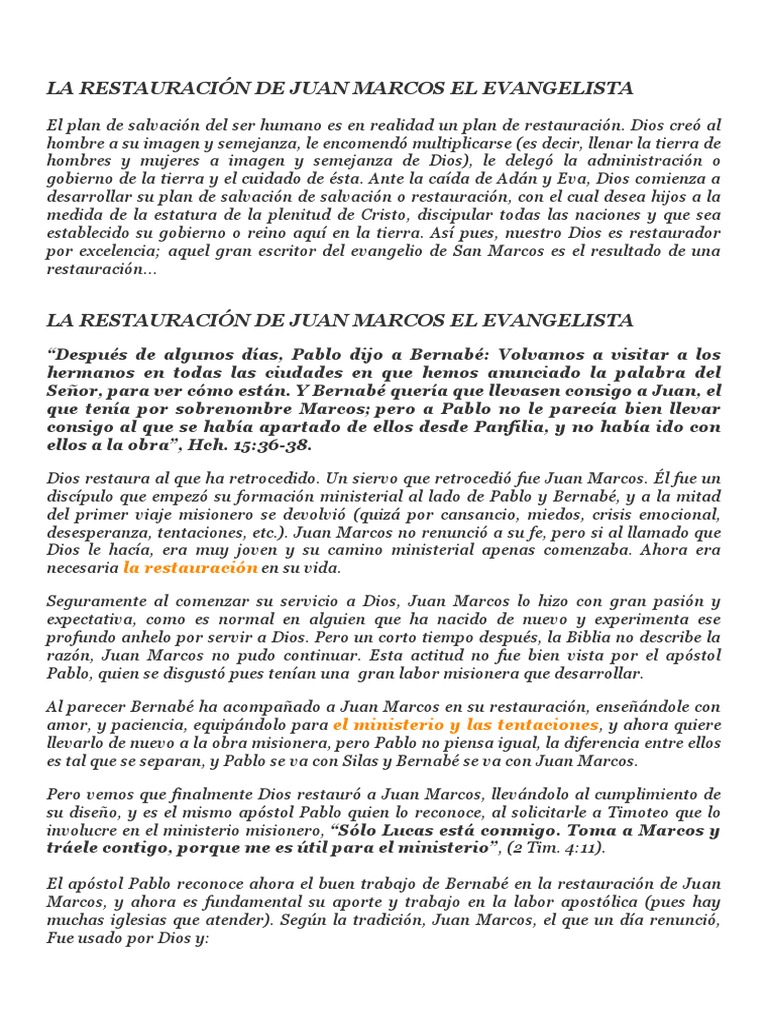 La Restauración de Juan Marcos El Evangelista | PDF | Bernabé | Pablo ...
