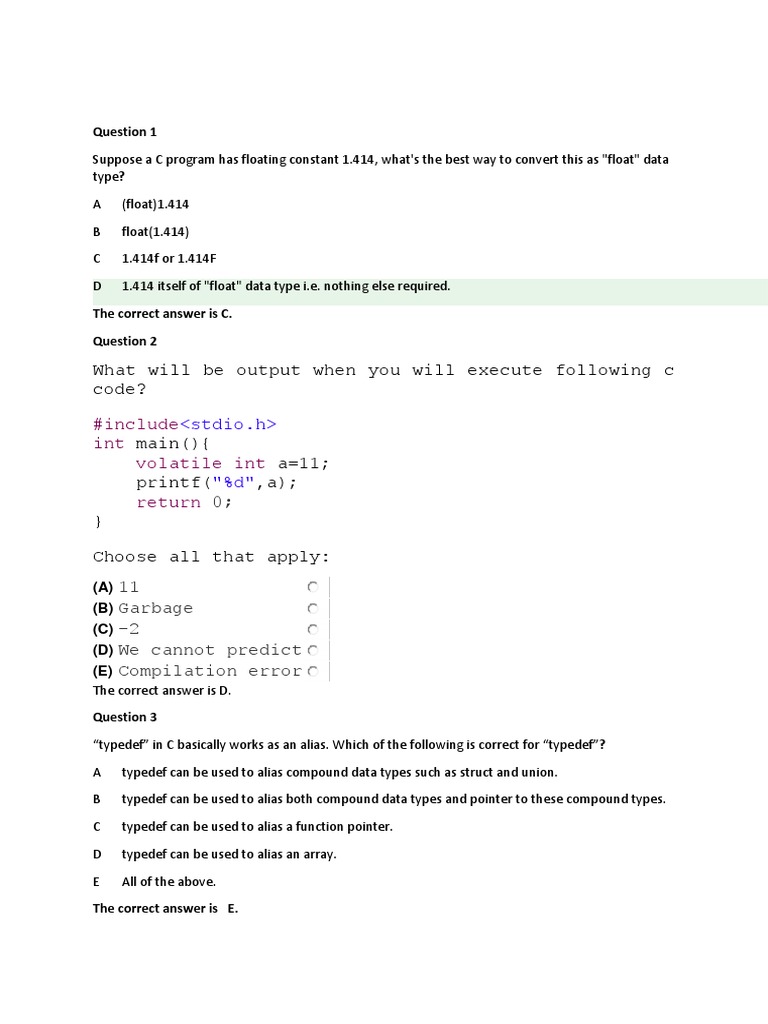 Question On Datatypes Pdf C Programming Language Integer Computer Science