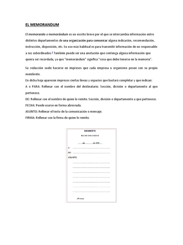 MEMORANDUM Y ACTA.docx | Memorándum | Información | Prueba gratuita de ...