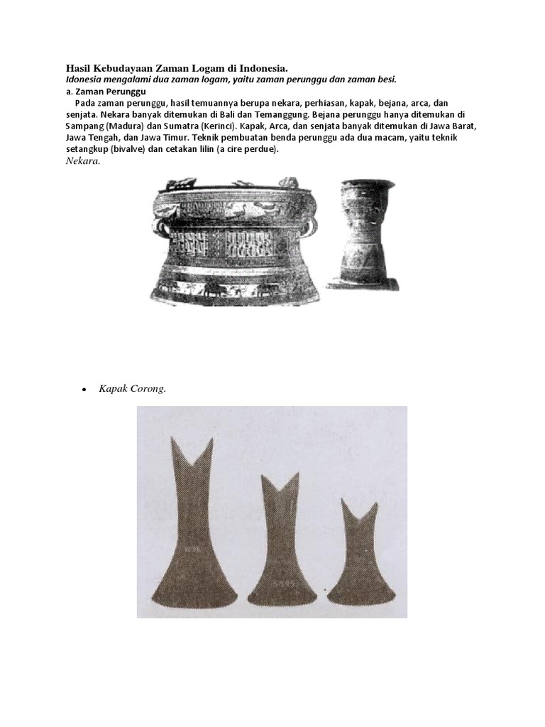 Hasil Kebudayaan Zaman Logam Di Indonesia | PDF