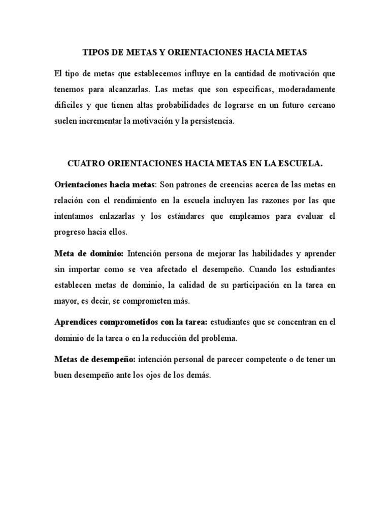 Tipos de Metas y Orientaciones Hacia Metas | PDF