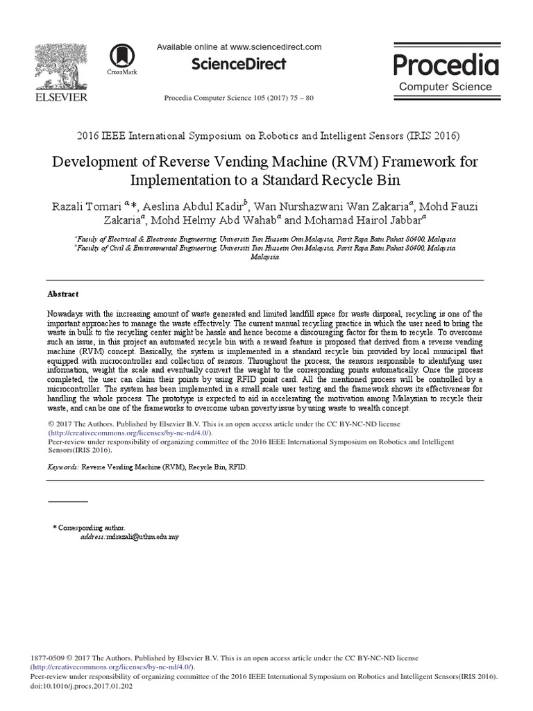 Development of Reverse Vending Machine RVM Framewo PDF | PDF ...