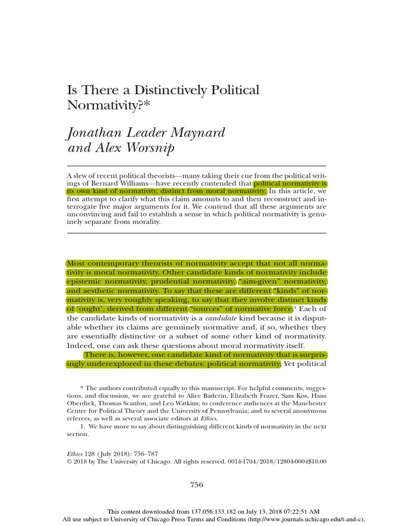 Is There A Distinctively Political Normativity? Jonathan Leader Maynard ...