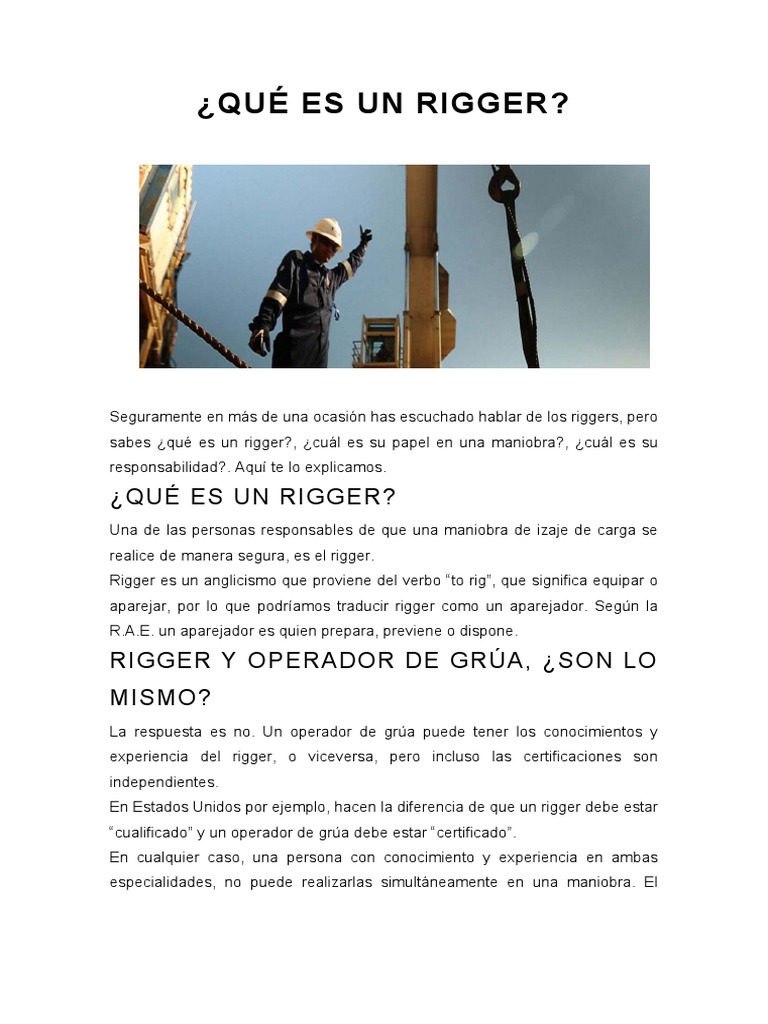 El papel fundamental del rigger en las operaciones de izaje | PDF ...