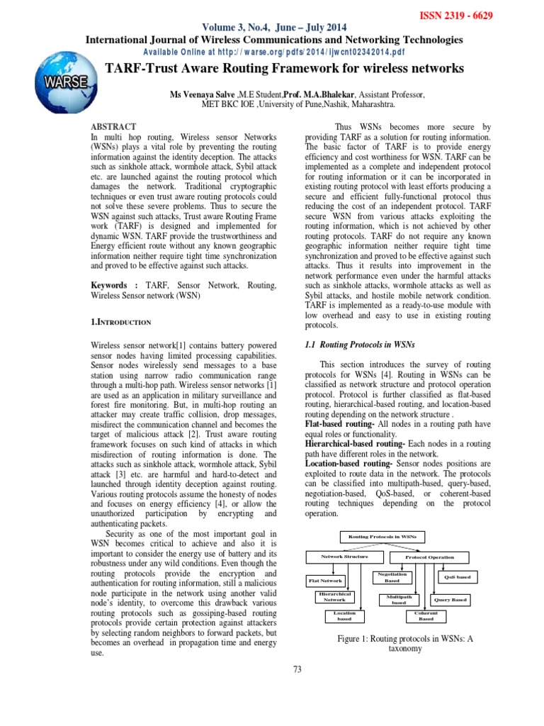 TARF-Trust Aware Routing Framework For W PDF | PDF | Wireless Sensor Network | Routing