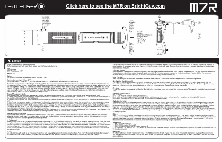 Manual Instrucciones Led Lenser M7R | PDF