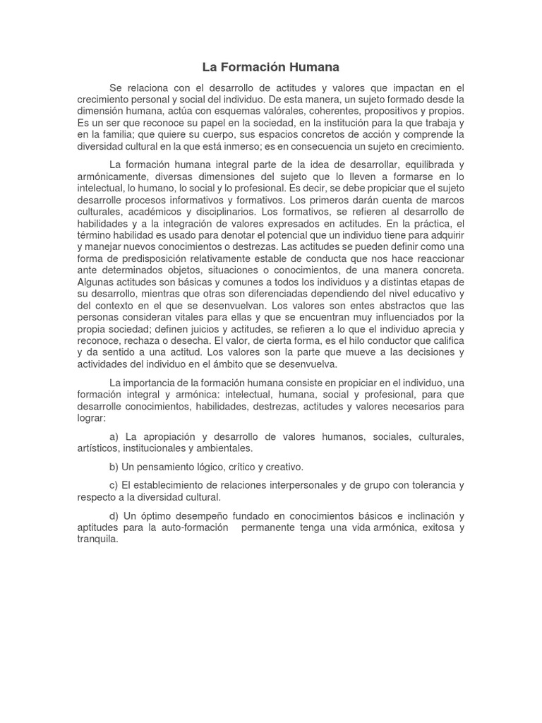 La importancia de la formación humana integral | PDF | Diversidad ...
