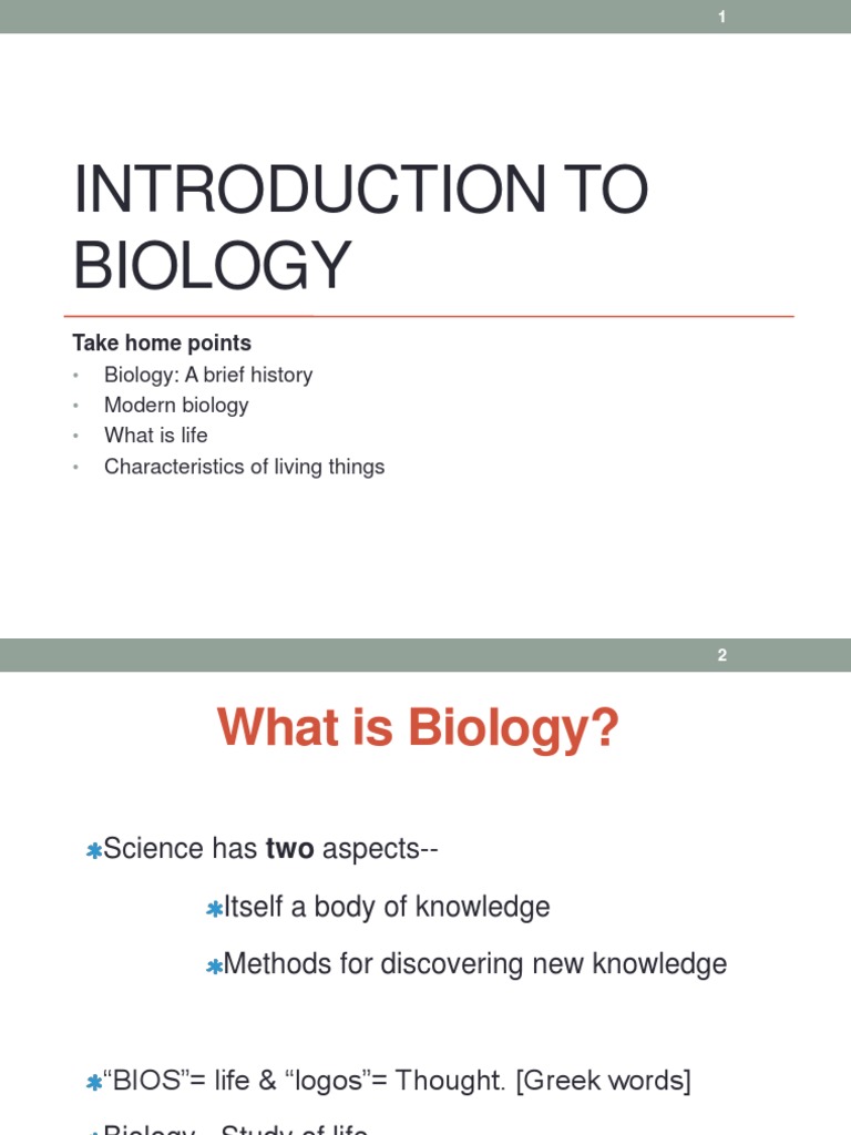 Introduction To Biology: Take Home Points | PDF | Biology | Life