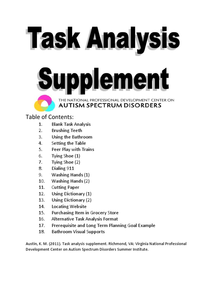 Task Analysis Supplement | PDF | Autism | Toilet