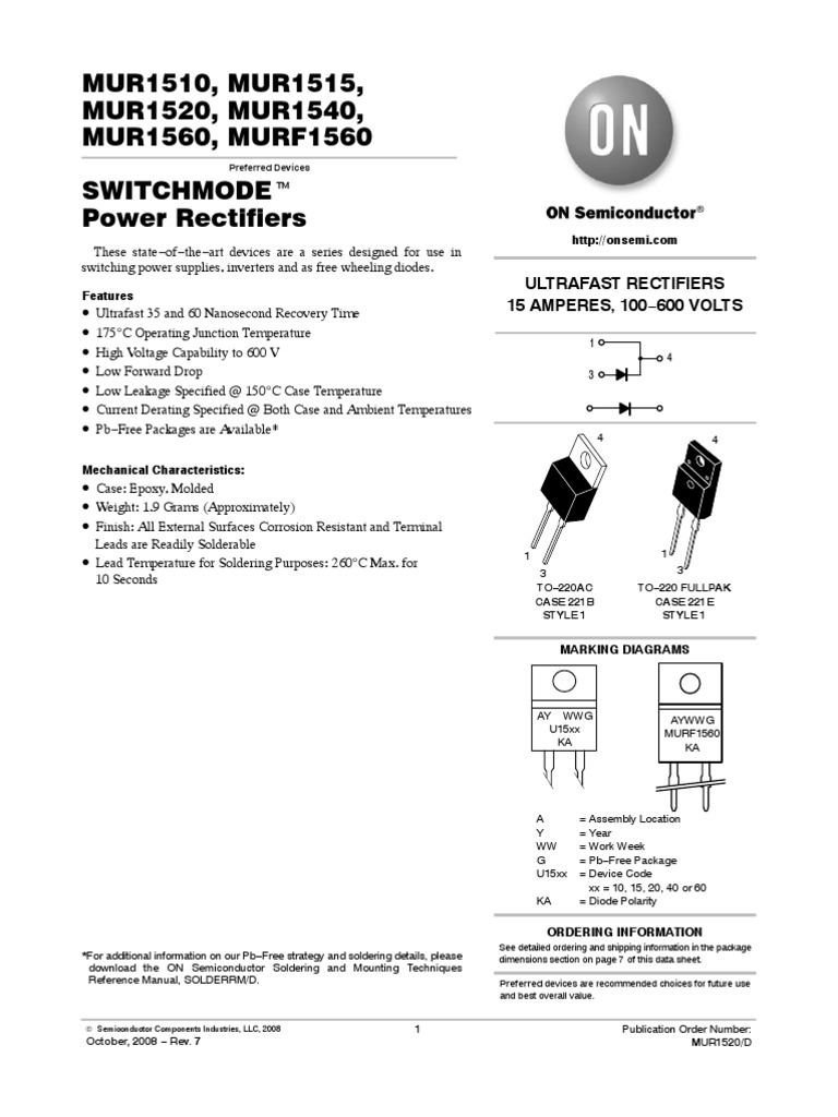 Mur1520 D | PDF | Rectifier | Diode