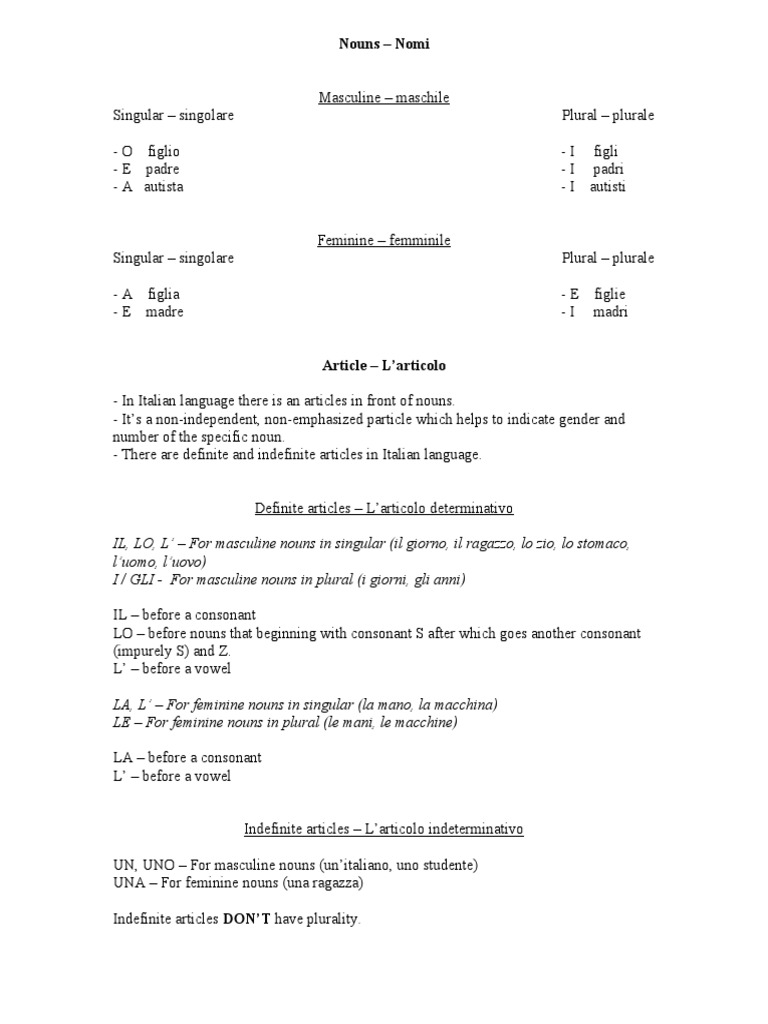 Italian Grammar | PDF | Grammatical Gender | Noun