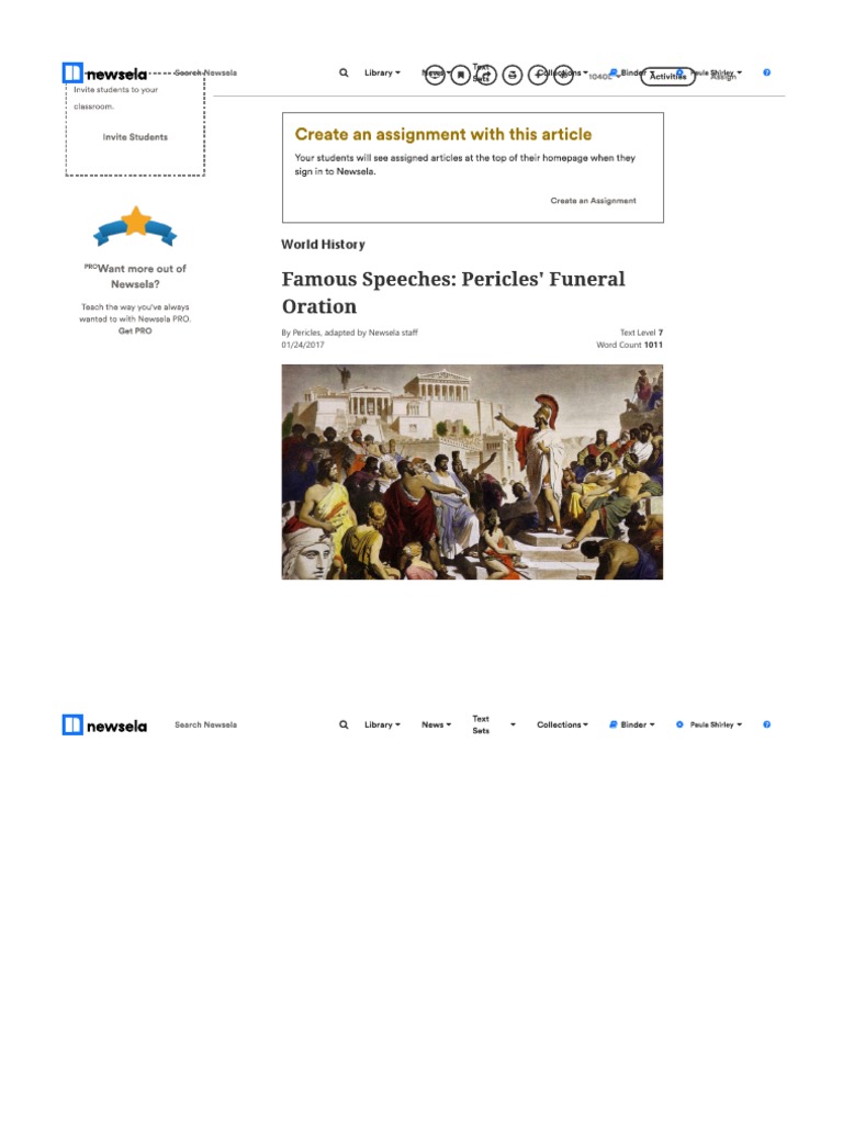 Newsela - Pericles Funeral Oration | PDF