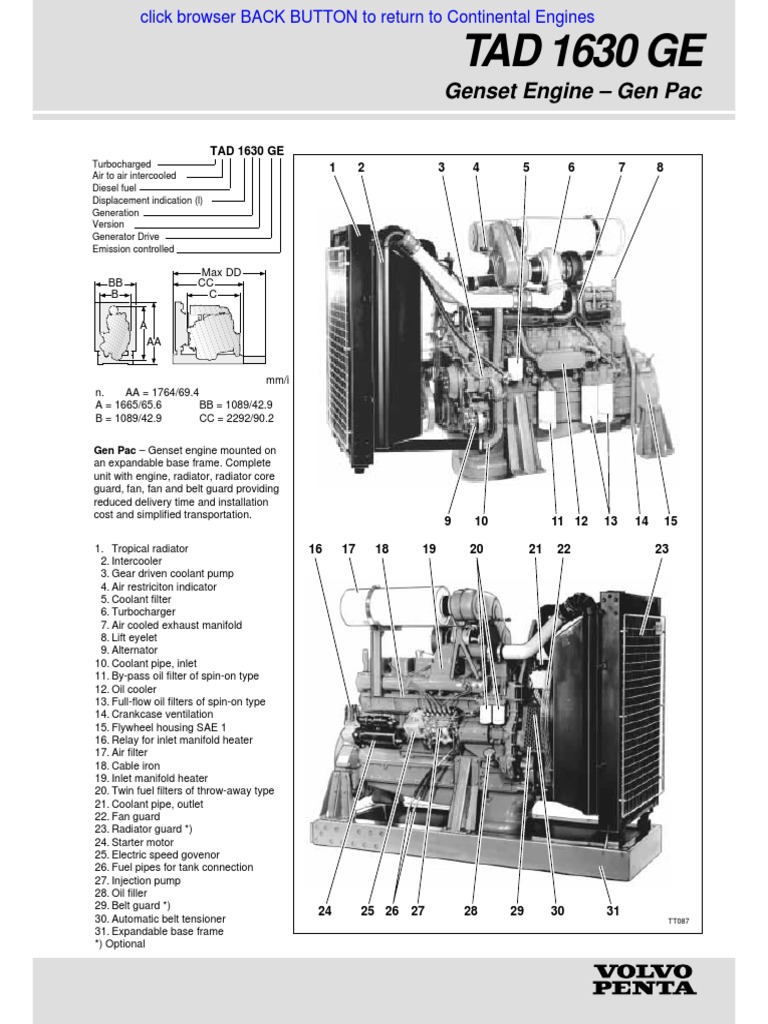 TAD 1630 GE Genset Engine Technical Specifications | PDF | Turbocharger ...