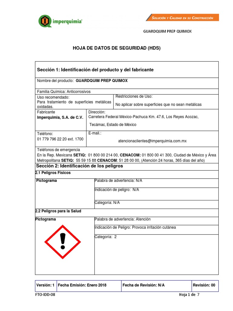 HS Guardquim Prep Quimox | PDF | Contaminación | Residuos