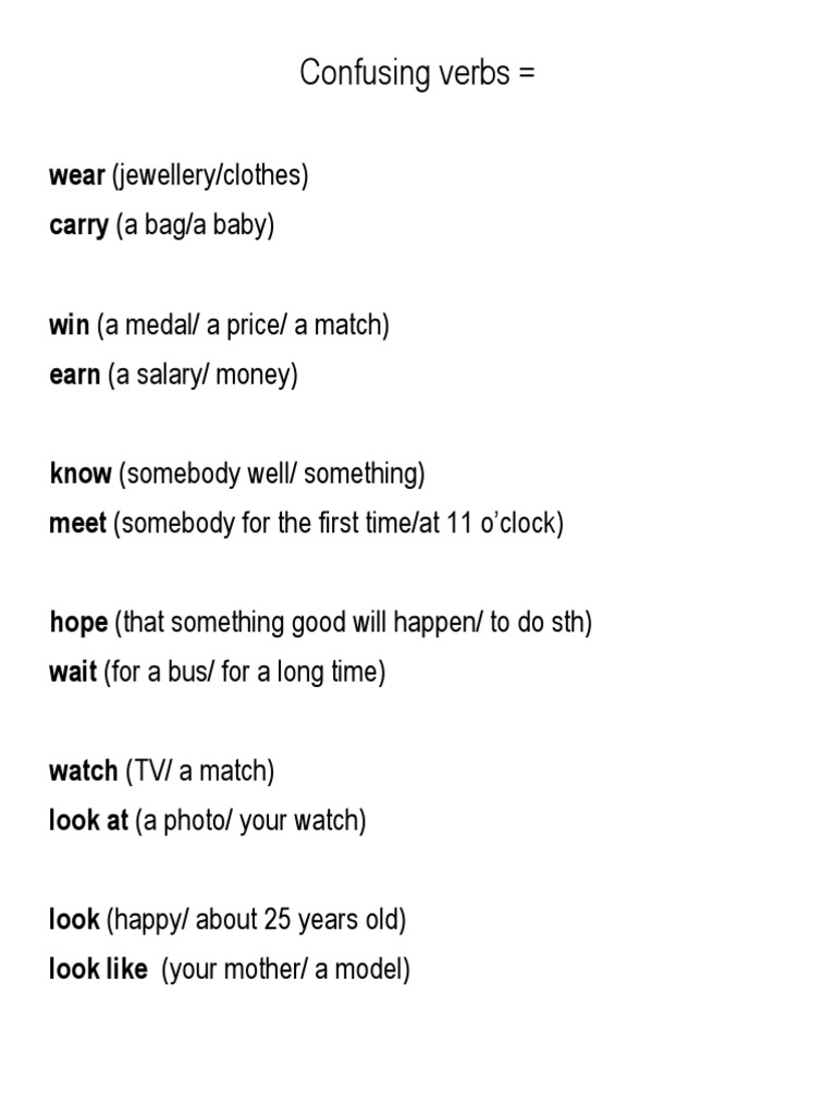 Confusing Verbs | PDF | Language Arts & Discipline | Teaching Methods ...