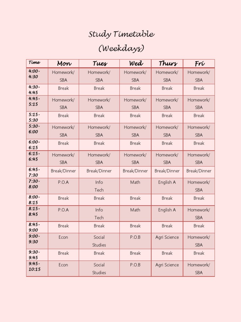 Study Timetable | Download Free PDF | Working Time | Business