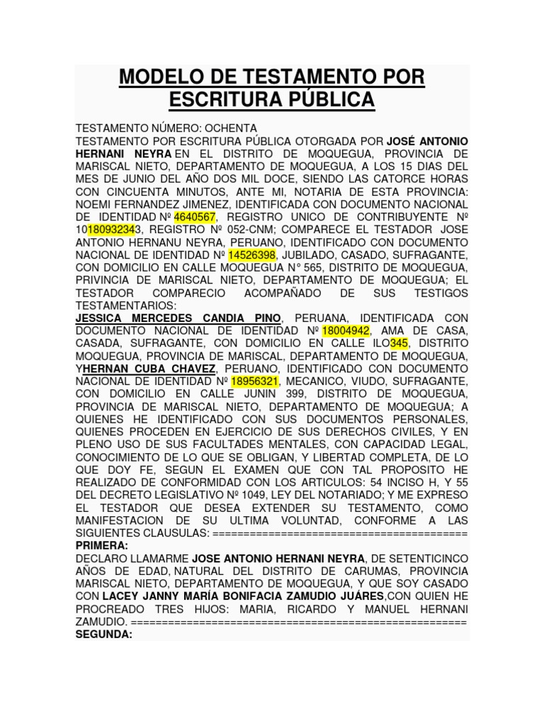 MODELO DE TESTAMENTO POR ESCRITURA PÚBLICA.docx | Voluntad y testamento ...