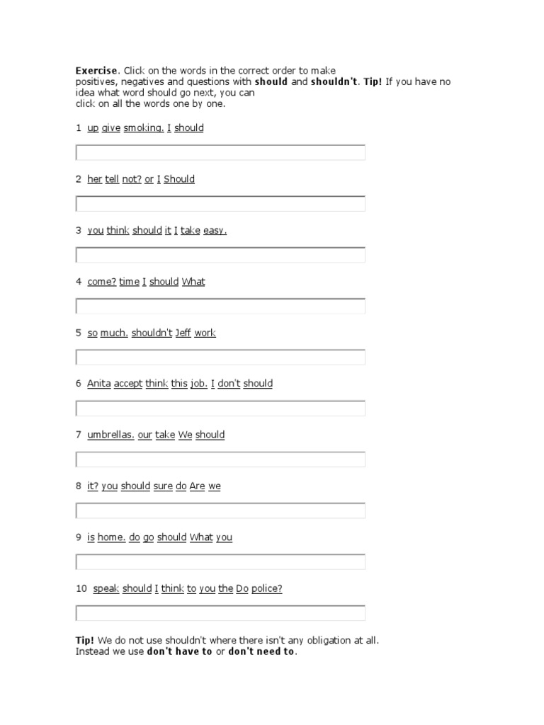 Exercise Should Shouldn't | PDF