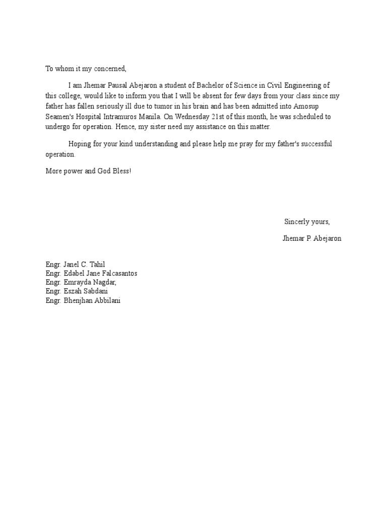 Student's Excuse Letter | PDF