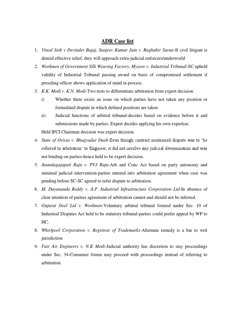 ADR Case List | PDF | Arbitration | Alternative Dispute Resolution