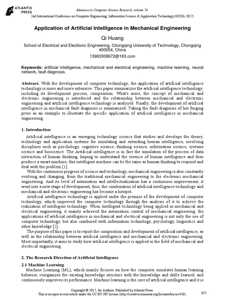 Application of Artificial Intelligence in Mechanical Engineering | PDF ...