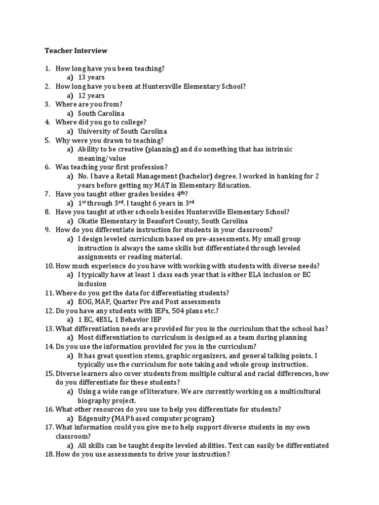 Teacher Interview | PDF | Classroom Management | Teachers