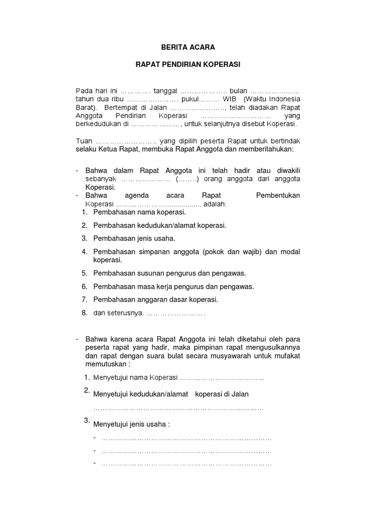 Contoh Berita Acara Pendirian Koperasi | PDF