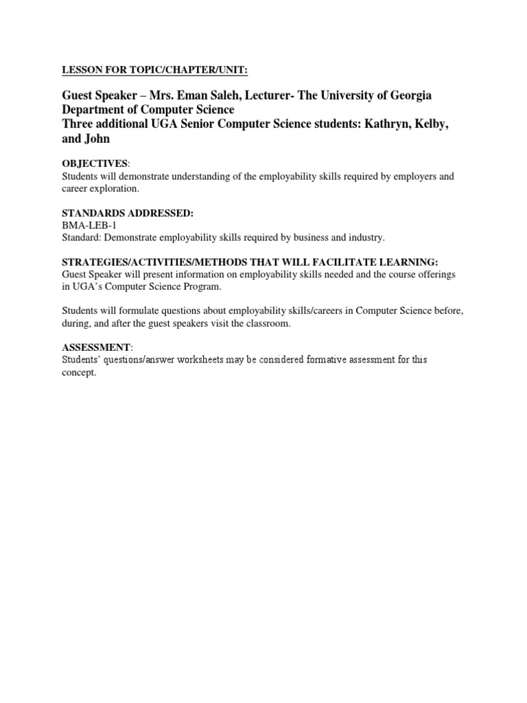 Guest Speaker-Mrs. Eman Saleh, Lecturer - The University of Georgia ...