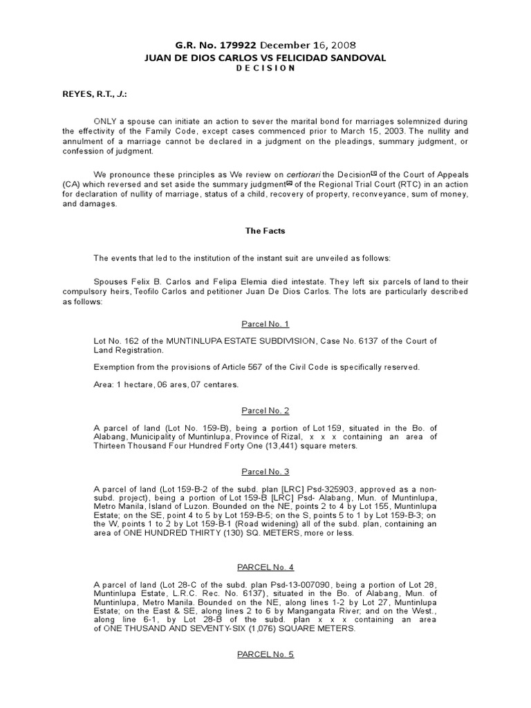 GR 179922 Carlos V Sandoval | PDF | Annulment | Summary Judgment