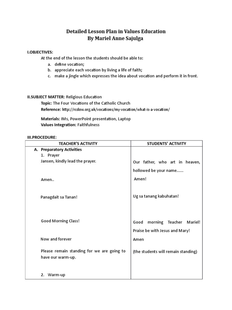 Detailed Lesson Plan in Values Education.docx | Minister (Christianity ...