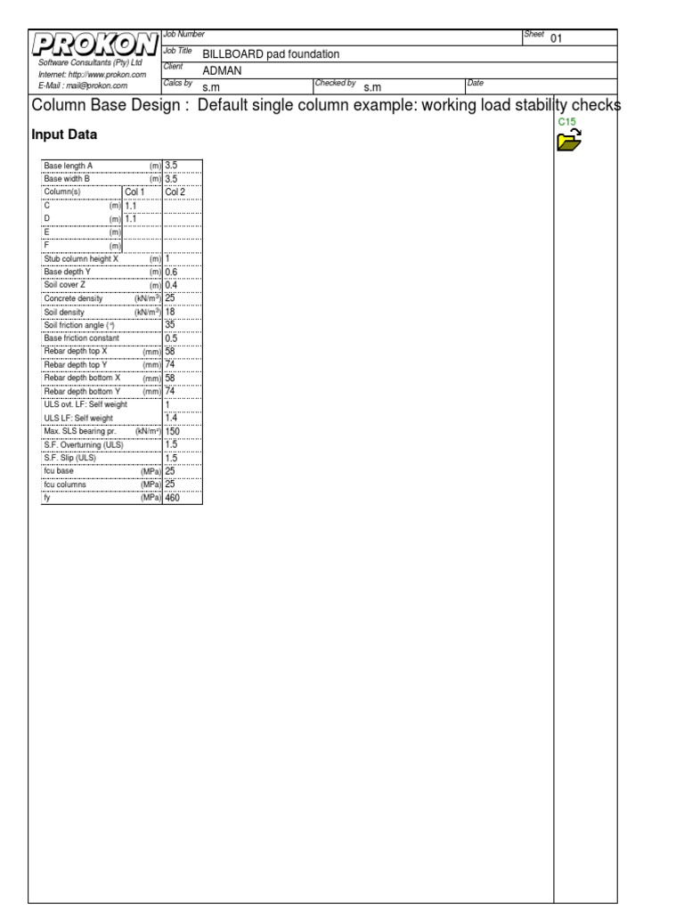 Column Base Design: Default Single Column Example: Working Load Stability Checks | PDF ...