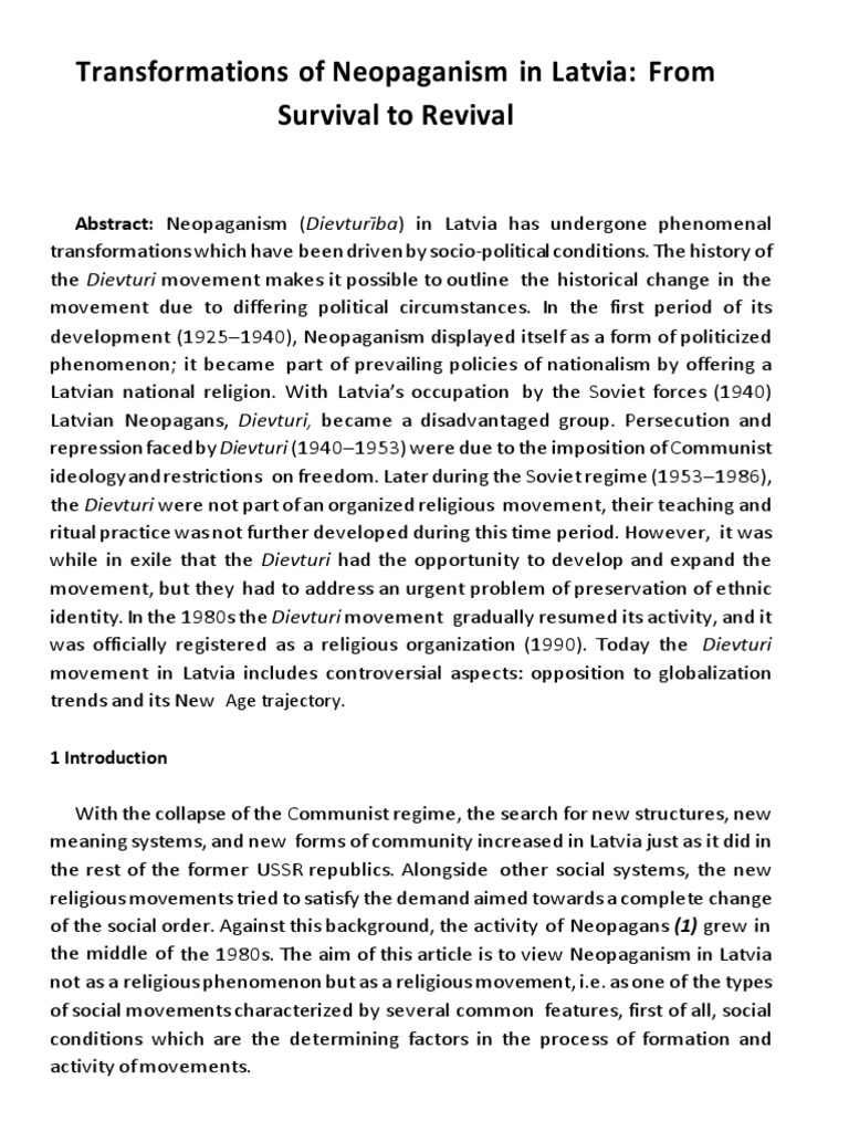 Transformations of Neopaganism in Latvia | PDF | Latvia | Modern Paganism