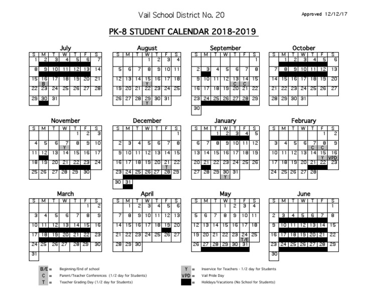 2018 2019 PK 8 Student Calendar Approved | PDF