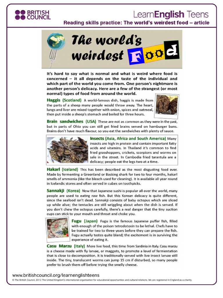 Weirder Foods: Reading Skills Practice | PDF
