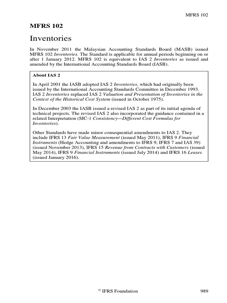 MFRS 102 | PDF | International Financial Reporting Standards | Inventory