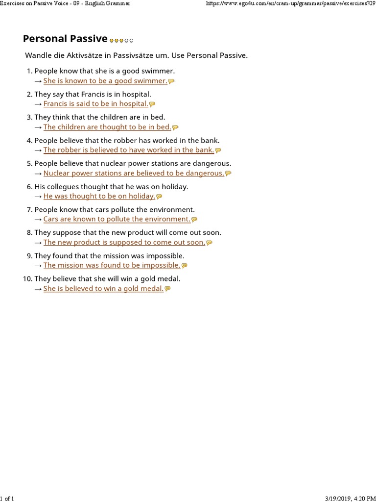 Mastering Passive Voice Constructions: A Comprehensive Exercise in ...