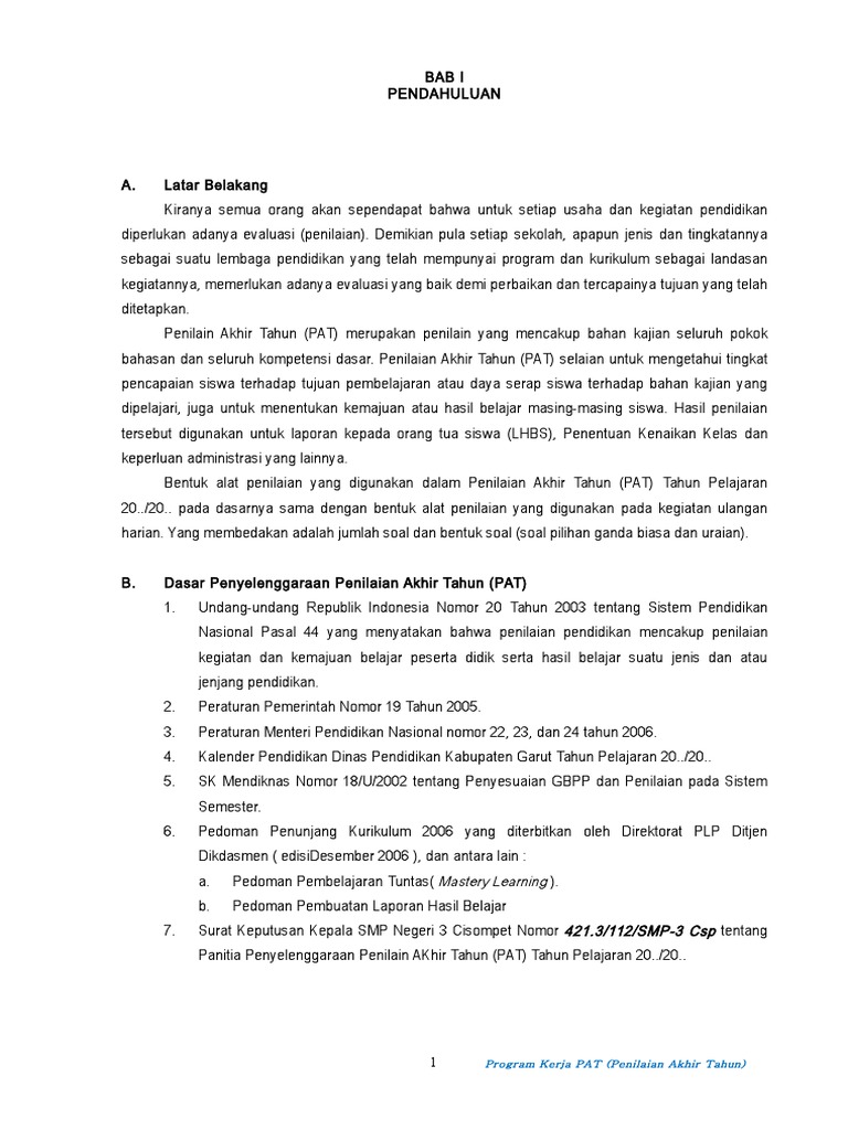 Program Kerja PAT | PDF