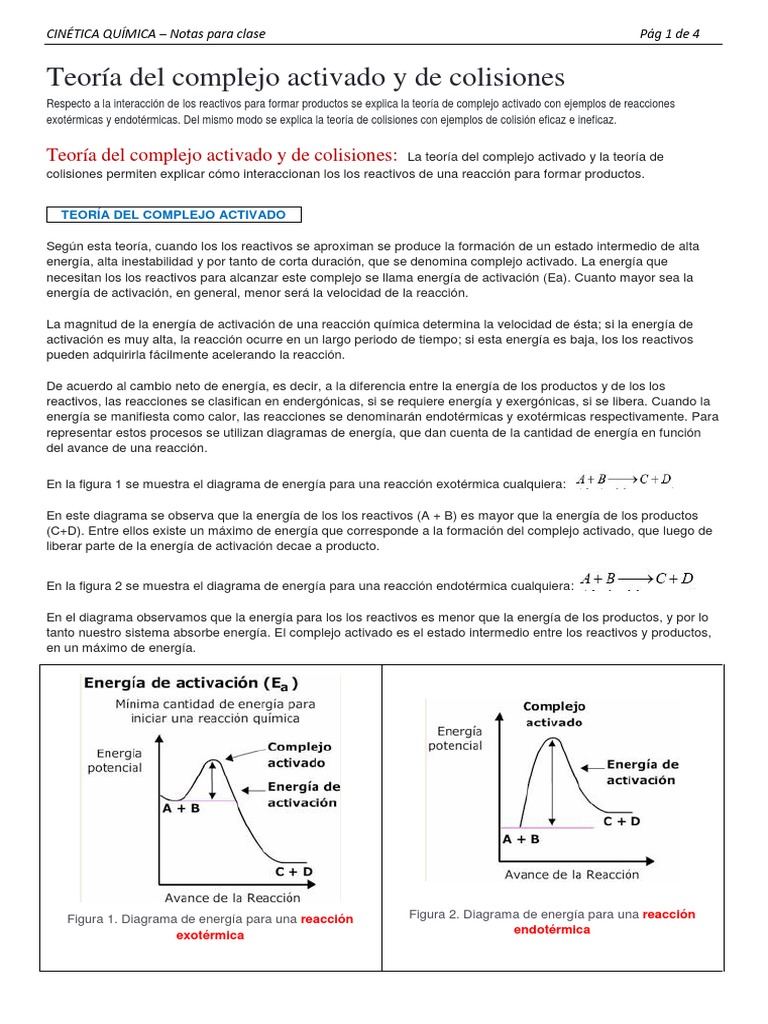 Teórico- Teoría Del Complejo Activado y de Colisiones | Catálisis ...