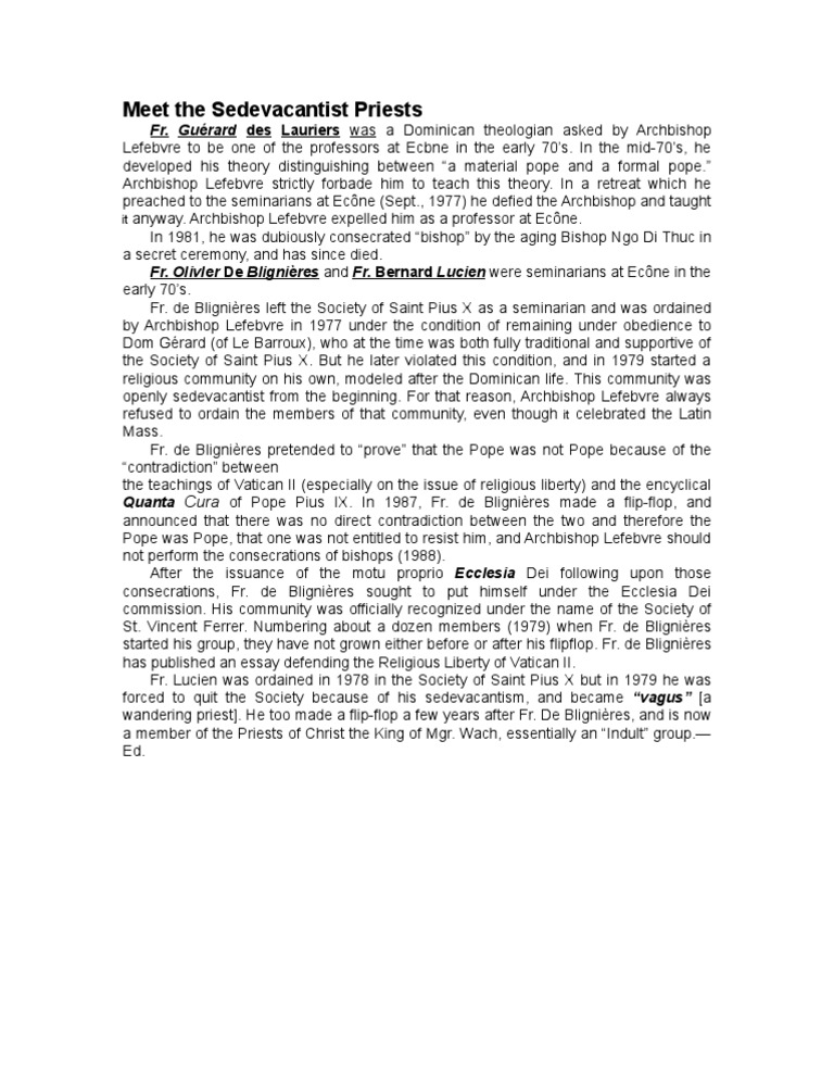 Meet The Sedevacantist Priests | PDF | Business