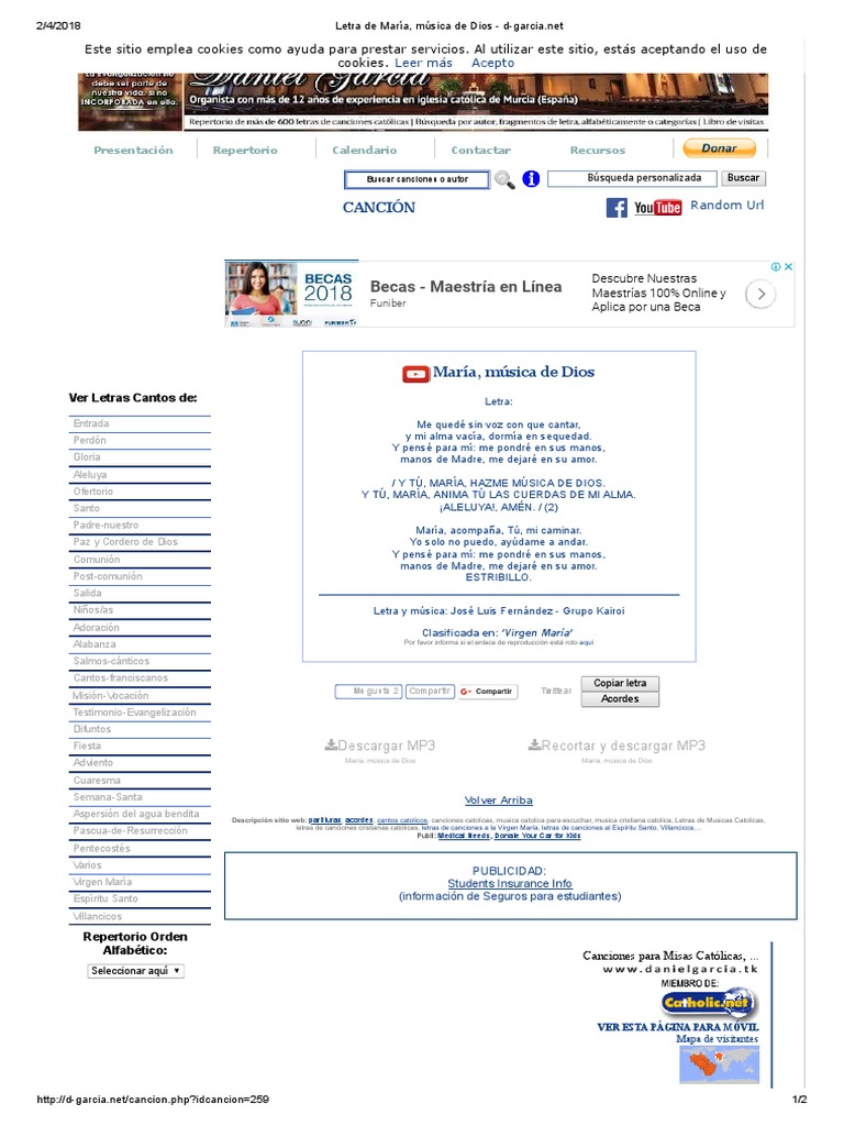 Letra de María, Música de Dios | PDF | María, madre de Jesús | Cookie HTTP