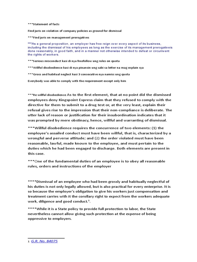 Statement of Facts | PDF | Employment | Labour Law