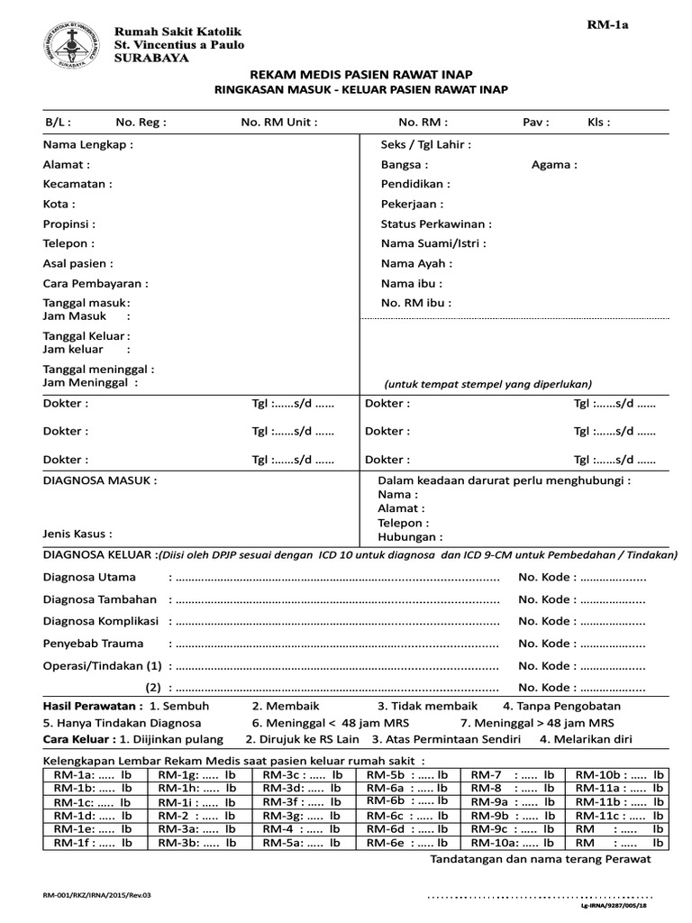 Rekam Medis Pasien Rawat Inap: Rumah Sakit Katolik St. Vincentius A ...