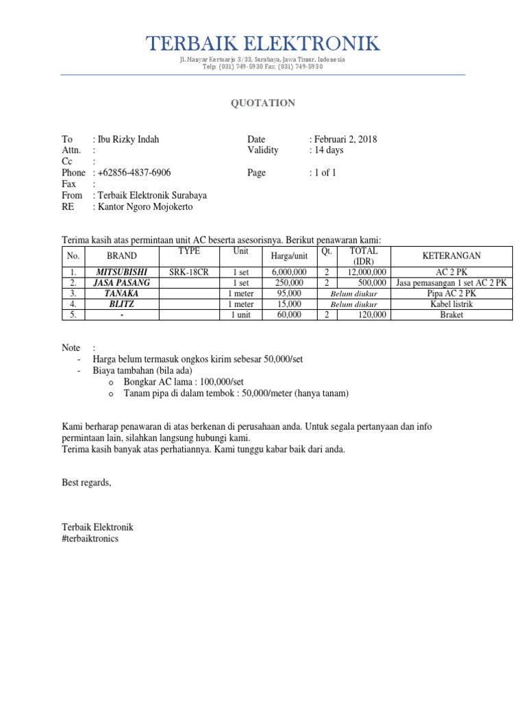 Contoh Penawaran Harga | PDF