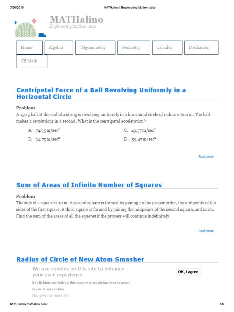 MATHalino - Engineering Mathematics | PDF | Circle | Area