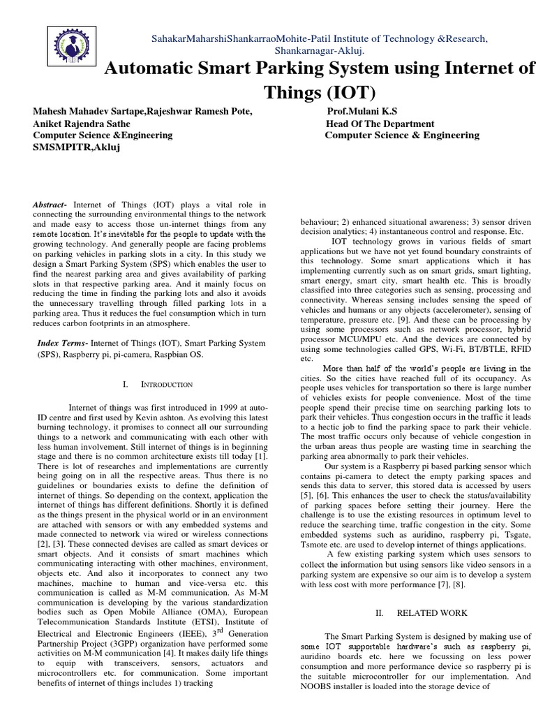 Automatic Smart Parking System Using Internet of Things (IOT) | PDF ...